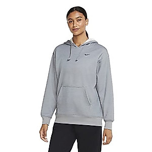 Nike Women's Therma All Time ESS Pullover Hoodie (as1, alpha, m, regular, regular, Standard, Particle Grey/Heather/Black, Medium)
