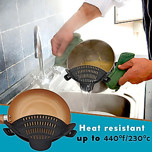 GottaHaveit | Clip On Strainer – Snap On Pot Drainer for Pan and Pots, Essential Home Cooking Tool. Black