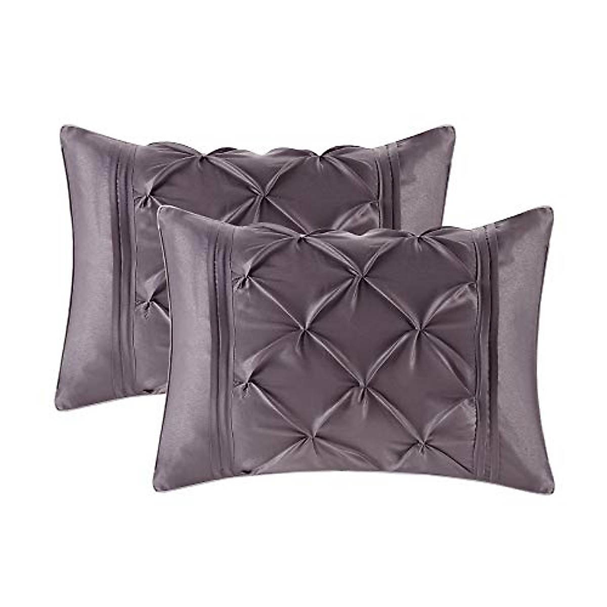 Madison Park Essentials Cal King Comforter Set, 24 Piece Bedding With Matching Curtains, Decorative Pillows, Luxe Diamond Tufting , Room in a Bag Joella Collection, Plum Cal King