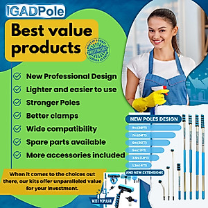 26ft Window Squeegee with Extension Pole, Window Cleaner Tool with 5-Stage Telescoping Pole, Window Cleaning Kit with 5-20ft Pole & Microfibre Cloths & Blades Replacement & Angle Adapter