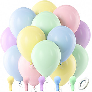 Bezente Pastel Balloons Latex Party Balloons, 100 Pack 12 inch Round Helium Multicolor Macaron Balloons for Birthday Rainbow Party Baby Shower Wedding Decorations