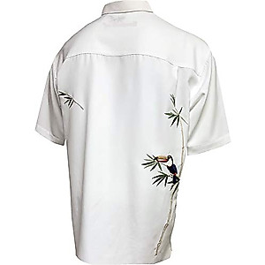 Bamboo Cay Mens Short Sleeve Flying Parrots Tropical Hawaiian Button Down Shirt (X-Large, Off White)