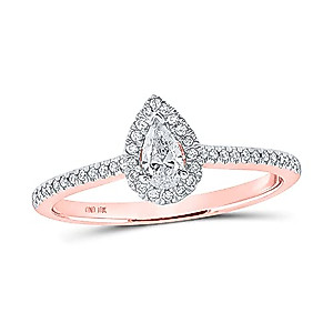 10kt Rose Gold Pear Diamond Halo Bridal Wedding Engagement Ring 1/3 Cttw
