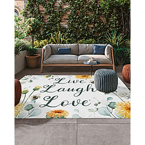 Green Eucalyptus Leaves Outdoor Rugs for 4'x6' Patios Clearance, RV Camping Mat Rug Portable Outside Rug Indoor Outdoor Area Rug Mat for Beach Deck Pool Aesthetic Floral Inspirational Quote