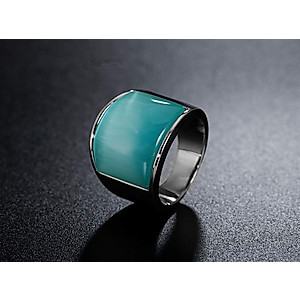 HIJONES Mens Womens Stainless Steel Big Agate Stone Crystal Ring Silver Light Green Size 12