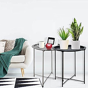 Garden 4 you Folding Tray Metal Side Table Grey Round End Table Cyan Sofa Small Accent Fold-able Table, Round End Table Tray, Next to Sofa Table, Snack Table for Living Room and Bed Room