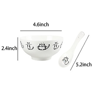 123Arts Ceramic Cat Bowl Soup Bowl Dessert Bowl Rice Bowl with Spoon Set