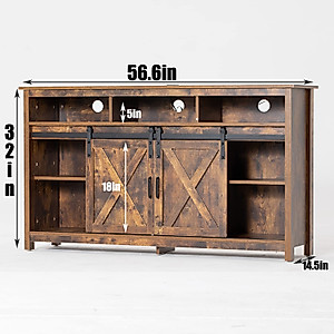 Bolonbi Farmhouse TV Stand for 65 inch TVs, Rustic Entertainment Center Cabinet with Power Outlets (Rustic Brown)