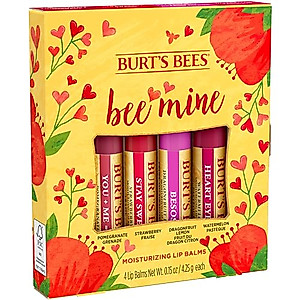 Burt's Bees Bee Mine Lip Balm Gift Set, Strawberry, Dragonfruit Lemon, Pomegranate and Watermelon, 4 Personalized Lip Balms, Pack May Vary