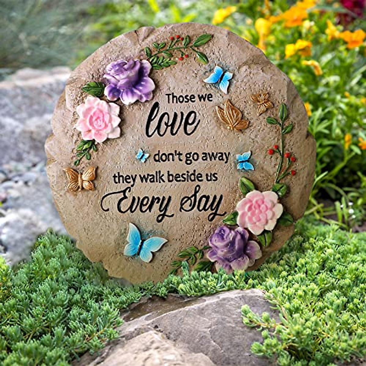 Memories Garden Stepping Stone Plaque Resin Sympathy Bereavement Gifts Beautiful Butterfly Flowers Memorial Stones Outdoor Memorial Plaque Garden Decor for Loss of Loved One Remembrance Gifts
