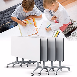 conference table,modern white office folding Flip Top Mobile Training Table 55"D x 21.6"W x 29.5"H The rounded table with wheels is convenient and fast,suitable for office,meeting room,classr ( 4Pcs)
