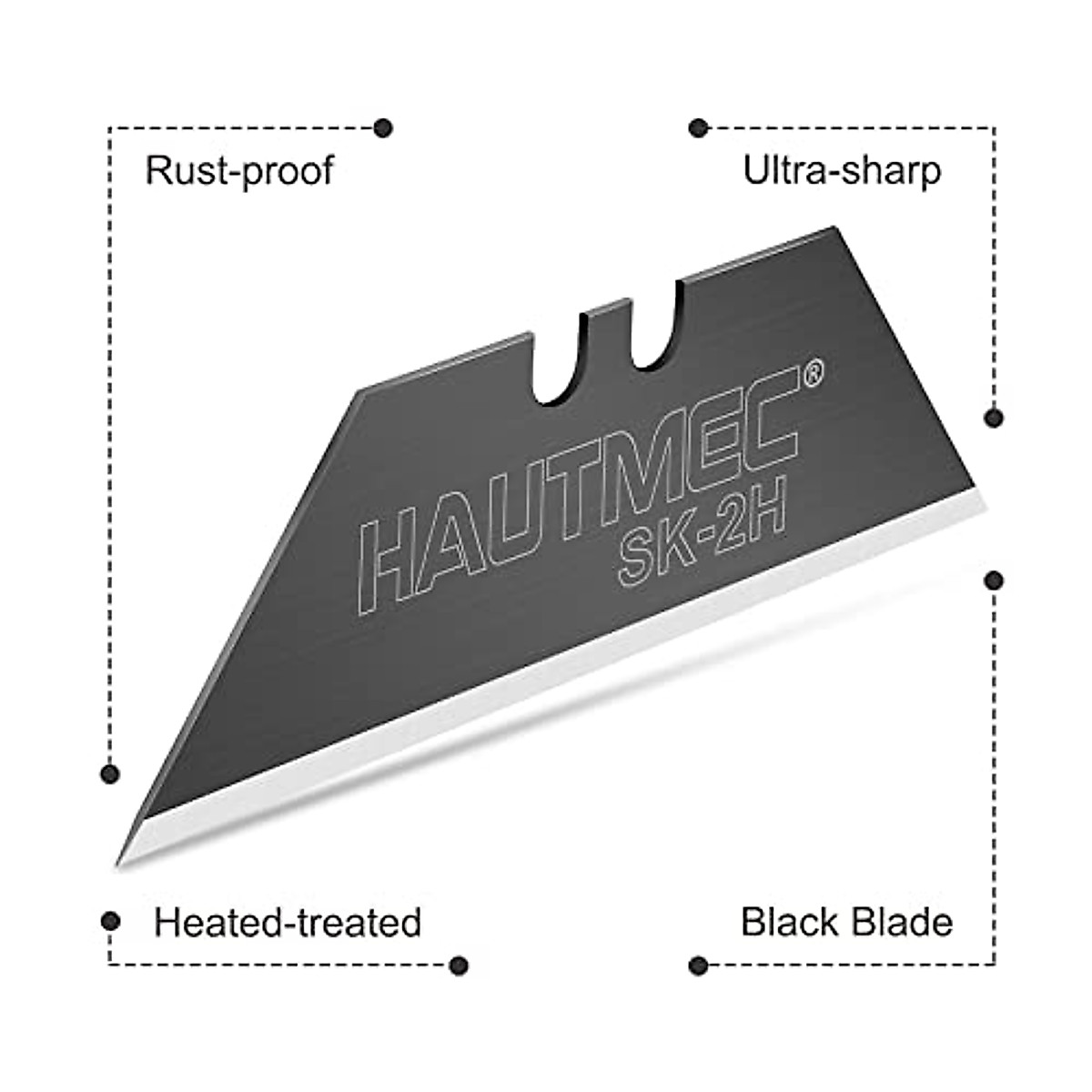 HAUTMEC 20-Pack Utility Knife Blades with a Safety Dispenser, Standard Replacement Blades for Heavy Duty Utility Knives and Box Cutters, Sharper SK2H Black Blades HT0265-2PCS