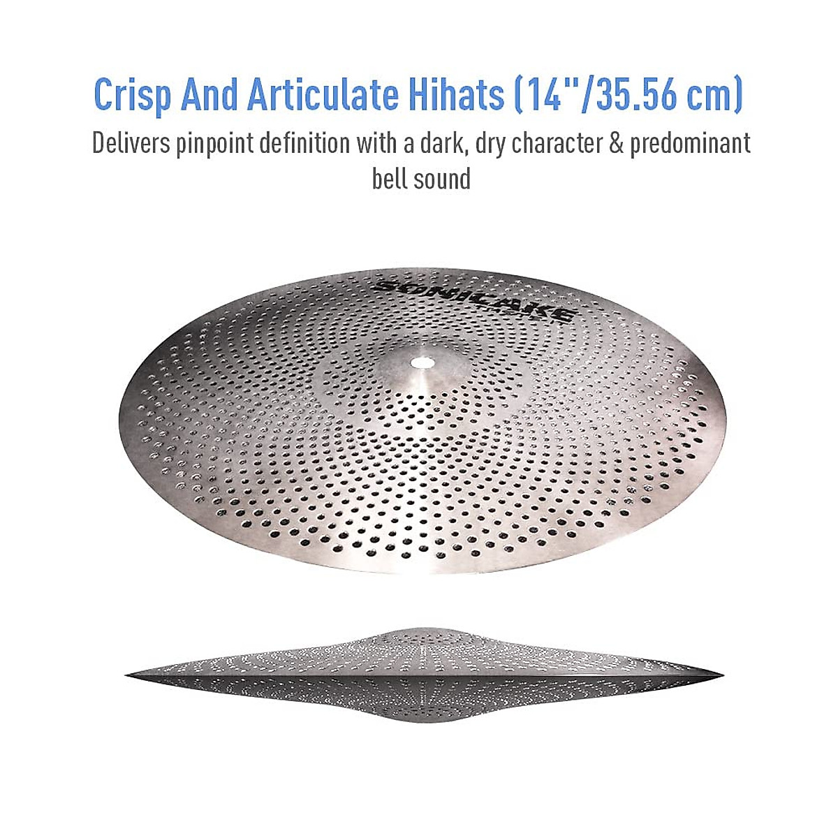 SONICAKE Low Volume Cymbal Pack Quiet Cymbal Set 14"Hi-hats+16"Crash+18"Crash+20"Ride 5 Pcs Mute Drum Cymbal Set Quiet Practice Cymbal, Sliver