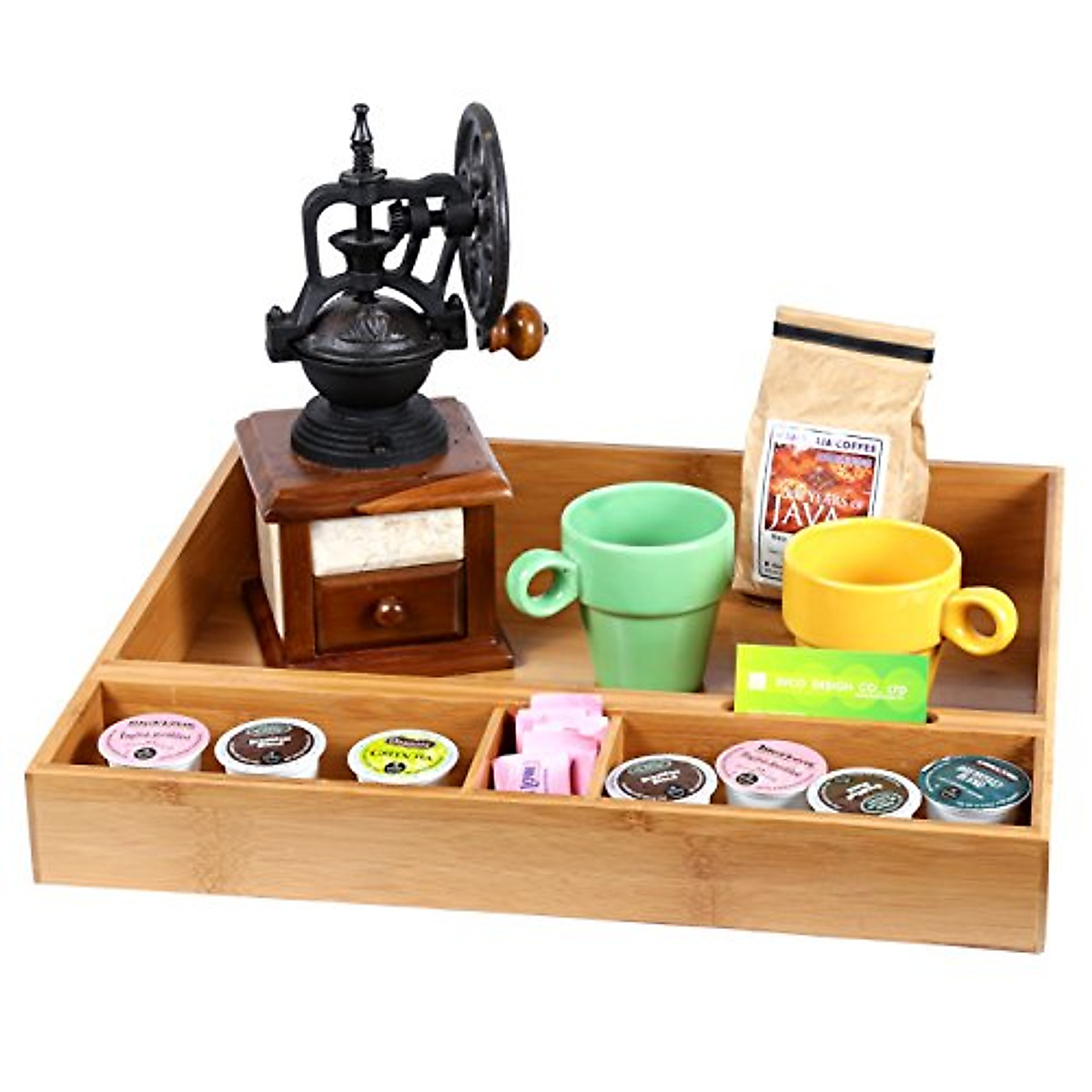 Creative Home Natural Bamboo Multipurpose Organizer Coffee Machine Accessories Storage Tray, 18.3" x 15" x 3" H, Natural Finish