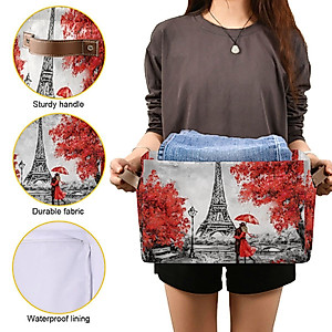 ALAZA Oil Painting Paris Eiffel Tower Large Storage Basket with Handles Foldable Decorative 1 Pack Storage Bin Box for Organizing Living Room Shelves Office Closet Clothes