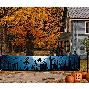 Haunted Mansion Decoration,Halloween Party Supplies Hitchhiking Ghosts Yard Sign Banner for Happy Halloween Party Decoration