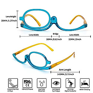 Amorays Makeup Reading Glasses for Women - Magnifying Cosmetic Make Up Readers Flip Eyeglasses (Blue, 1.5 diopters)