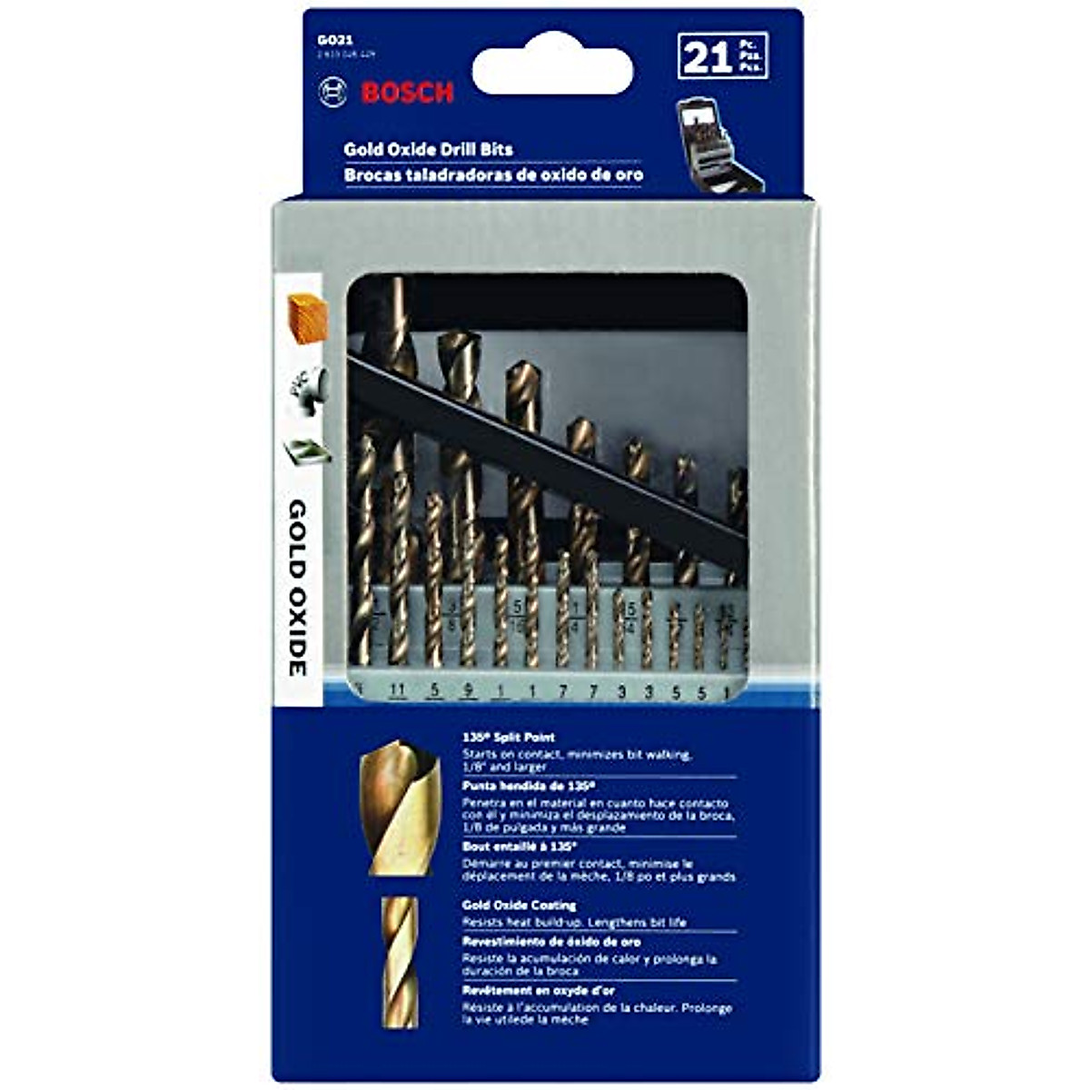 BOSCH GO29 29-Piece Assorted Set Gold Oxide Drill Bits with Included Case Standard Shank Diameters for General Purpose Applications in Wood, Plastic, Light-Gauge Metal