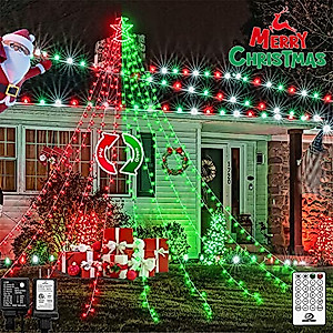 JMEXSUSS 350 LED 12.5ft Red & Green Color Changing Waterfall Christmas Lights Waterproof, 11 Modes Christmas Tree Lights with Remote for Indoor Outdoor Tree Garden Christmas Halloween Decorations