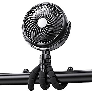 GRANDFAST Baby Stroller Fan - 5000mAh Battery operated Clip on Fan with Flexible Tripod - 360 Degree Rotatable Portable Fan for Car Seat Crib Golf Cart Peloton Bike Treadmill ( Black )