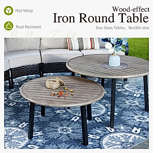 Sophia & William Outdoor Patio Furniture Set, 10 Seats Half-Moon Curved Sectional Sofa with 2 Round Coffee Table, Outdoor Rattan Patio Conversation Set, Beige