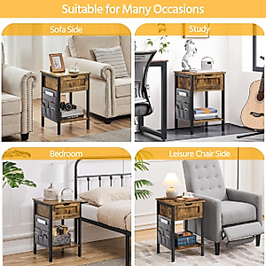 Yaheetech End Table with Storage Drawer & Shelf, Square Sofa Side Table with Removable Fabric Bag, Wood Nightstand Bedside Table with Metal Frame for Living Room/Bedroom/Small Space, Rustic Brown
