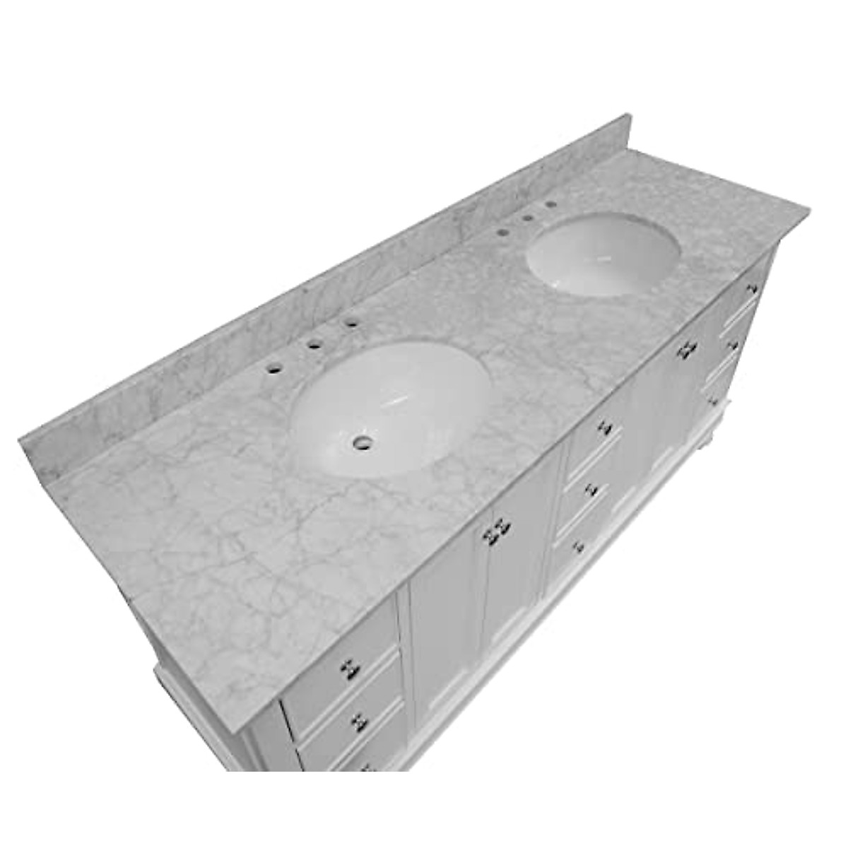 Kitchen Bath Collection Bella 72-inch Double Bathroom Vanity (White/Carrara): Includes White Cabinet with Authentic Italian Carrara Marble Countertop and White Ceramic Sinks