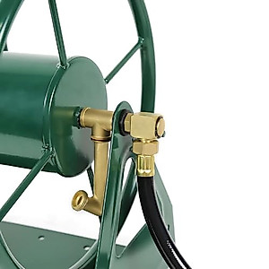 Amazon Basics Wall/Floor Mount Garden Hose Reel with 5-Ft. Leader Hose, Holds up to 200-Feet, Bronze,green
