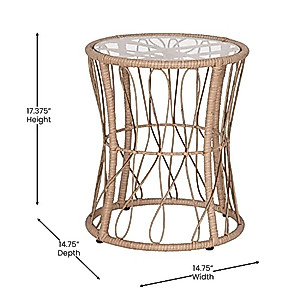 Flash Furniture Devon Indoor/Outdoor Bistro Set - Tan Finish Rattan Rope Papasan Style Chairs and Glass Top Side Table - Light Gray Back and Seat Cushions, 15.75x15.75x25, 3-Piece