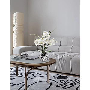Orchids Artificial Flowers 20.8'' Faux Orchid Flower Arrangement Fake Orchid White Flower with Silver Ceramic Vase Phalaenopsis Orchid for Home Office Bathroom Table Centerpieces Decor, Briful