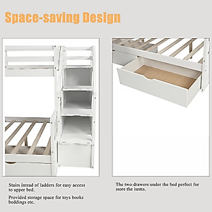 Harper & Bright Designs Bunk Bed with Slide and Stairs Twin Over Full Bunk Beds Wood Frame with Storage Drawers for Kids Boys Girls Teens, White