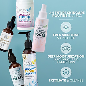 Eva Naturals Rejuvenating Skin Care Set - Exfoliate, Replenish & Moisturize With Vitamin C Plus Serum, Bee Clean Cleanser, Eye Gel, Face Moisturizer & Toner - Perfect Facial Cleanser Bundle