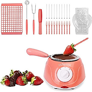 Outamateur Upgraded Melting Fondue Set,MINI Electric Chocolate Melting Pot,Chocolate Fondue Fountain,Warmer Machine for Milk Chocolate,Cheese,Butter,Candy (Pink)