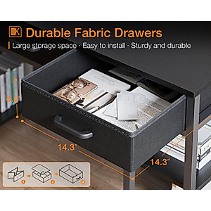 ODK Office Small Computer Desk: Home Table with Fabric Drawers & Storage Shelves, Modern Writing Desk, Black, 48"x16"