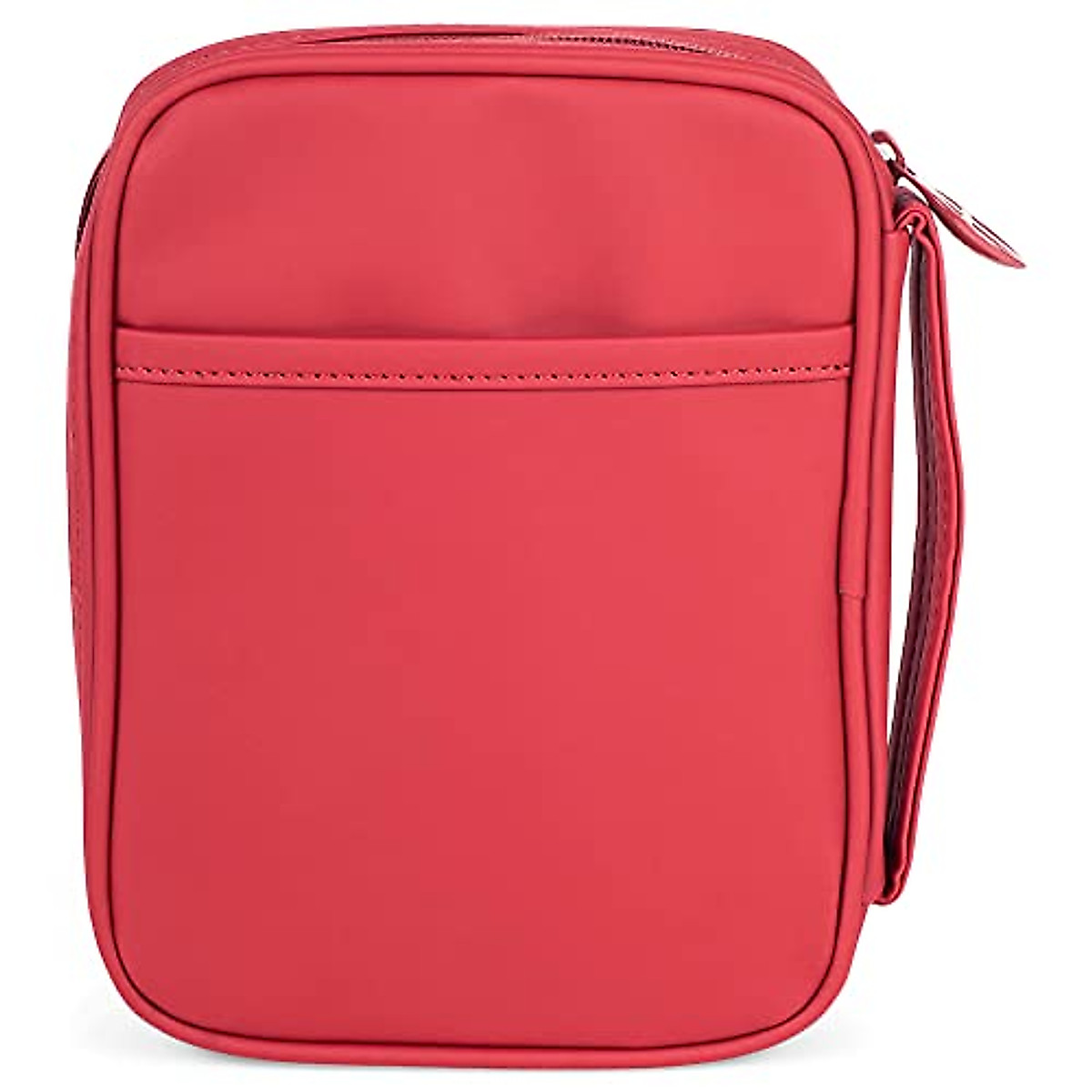 Matte Red Stitched Cross 8 x 6 Fabric Zippered Bible Cover Case with Handle, Compact