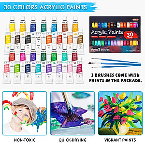69 Pack Kids Paint Set, Shuttle Art Art Set for Kids with 30 Colors Acrylic Paint, Wood Easel, Canvas, Painting Pad, Brushes, Palette and Smock, Complete Paint Set for Boys and Girls(package may very)