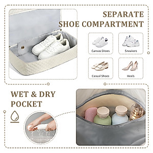 ETRONIK Travel Bag, Weekender Bags for Women, Personal Item Travel Bag with Wet Pocket, Duffel Bag for Travel with Shoes Compartment, 37L Hospital Bag for Labor and Delivery (Beige)