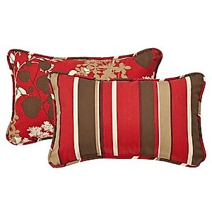 Pillow Perfect Outdoor/Indoor Monserrat/Montifleuri Sangria Lumbar Pillows, 11.5" x 18.5", Brown, 2 Count