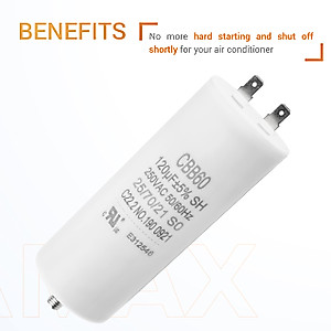 Canamax 120 uf MFD 250 VAC Volts CBB60 Round Motor Run Capacitor 50/60 Hz AC Electric - Exact Fit for OEM Single Phase Motor Capacitors Condenser Straight Cool or Heat Pump Air Conditioner