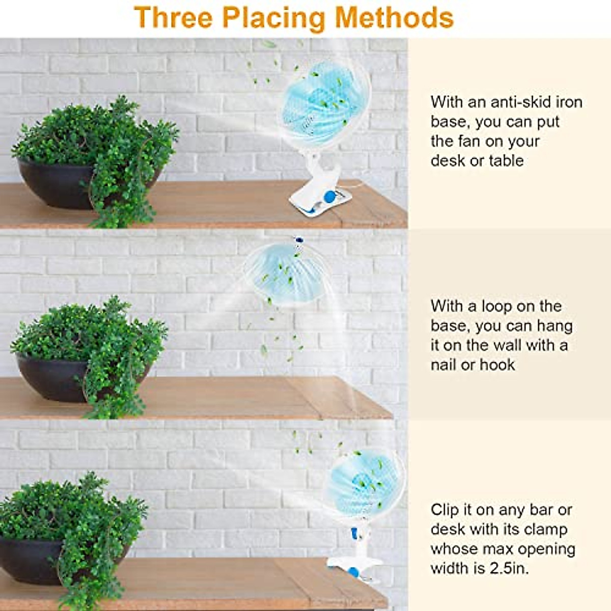 KOCASO Oscillating Clip on Fan,8.6" Portable Quiet Fan w/2 Speed Fan w/Sturdy Clamp,Adjustable Tilt 90° Automatic Rotation Personal Desk Fan for Office Table Bedroom Kitchen w/ 3.94FT Cord-US Spot