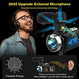 Heegomn Video Camera Camcorder with Microphone HD 2.7K Video Recorder Camera Vlogging Camera for YouTube Kids Camcorder with 3.0" LCD Screen,18X Digital Zoom,Remote,2 Batteries and 32G SD Card