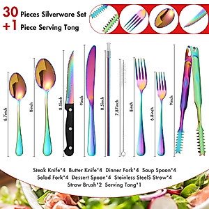 DSNN 48 Pieces Iridescent Flatware Set with Silverware Organizer, Nice Design Cutlery Service for 8, Stainless Steel Kitchen Utensil