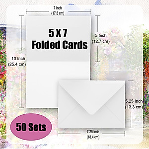 ANSSDO 50 Pack 5x7 Inch White Cotton Watercolor Cards with Envelopes, Foldable, Heavyweight 140lb, Greeting Cards for All Occasions