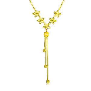 SISGEM 18k Yellow Gold Cherry Blossom Necklace for Women, Real Gold Chain and Y Pendant, Fine Jewelry Gifts for Her, 16-17 Inch