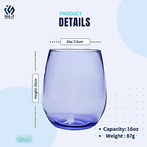 Set of 6 Colored Wine Glasses - BPA Free Plastic, Tritan, & Acrylic Wine Glasses | Dishwasher Safe Stemless & Unbreakable - Indoor, Outdoor | Margarita Glasses for Wine & Water | Kitchen Accessories