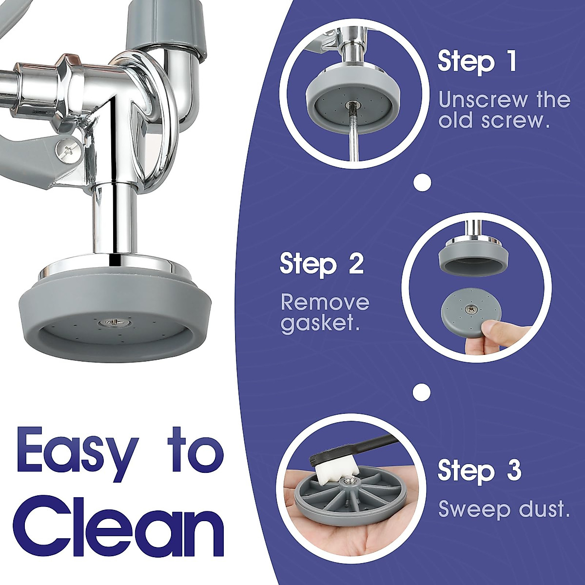 Gdyfdskin Pre-Rinse Spray Valve Repair Kit for Commercial Sink Sprayer Spray Face Bumper and Screw Replacement Part 1.42 GPM High-Pressure - Gray