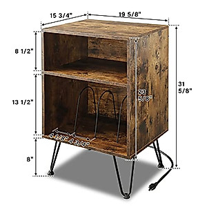 TC-HOMENY Record Player Stand with Charging Station & USB Ports, Turntable Stand Holds Up to 160 Albums, Vinyl Record Storage Stand with Metal Legs for Living Room, Bedroom, Office