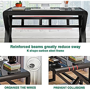 SAMERY Computer Desk Home Office Desks, 55.1 Inch Modern Simple Office Black Glass Desk Computer Table Study Gaming Writing Desk, Fashion Strength Tempered Glass Office Laptop Desk