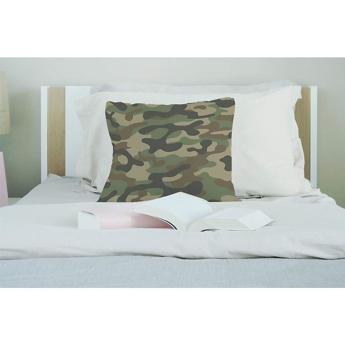 EKOBLA Camouflage Throw Pillow Cover Military Army Green Hunting Solider Combat Forest Woodland Cozy Square Cushion Case for Men Women Boys Girls Room Home Decor Cotton Linen 18x18 Inch