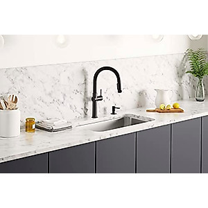 Kohler R22153-SD-BL Rune Single Handle Kitchen Faucet with Pull Down Sprayer and Soap Dispenser, Matte Black